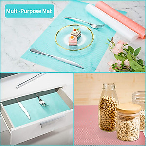 8 Pack Refrigerator Mats,T-melove Washable Fridge Mats,Non-Slip Refrigerator Pads for Drawers Shelves Cabinets and Placemats,17.71x11.41 Inch Can Be Cut,2 Clear/2 Blue/2 Pink/2 Green