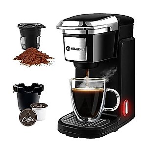 Megalesius Single Serve Coffee Maker, 2 In 1 Mini Coffee Maker For Single Cup Pods & Ground Coffee, 10 Oz Brew Sizes, One Cup Coffee Maker With One-Button Control, Rapid Brew