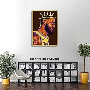 Lebron James Poster, Crowned King Lebron James Lakers Canvas Wall Art Print, Basketball Star Sports Inspirational Poster for Men Boys Bedroom Decor, (16"x24"-No Frame), The Best Gift for Sports Fans