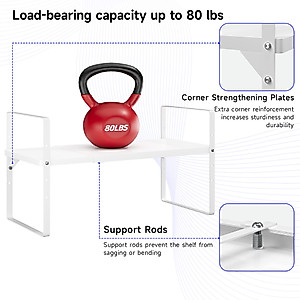 KIKIBRO Expandable Cabinet Shelf Organizer, Stackable Kitchen Pantry Counter Storage, Adjustable Closet Cupboard Stand Rack Risers Spice Organization 80LBS Heavy Duty White Small 1 Pack