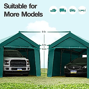 FINFREE 10 x 20 ft Heavy Duty Carport with Removable Sidewalls and Doors，Car Cnopy with 4 sandbags, Garage Shelter for Outdoor Party, Birthday, Garden, Boat, Green