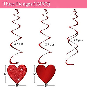 Mocossmy Valentine's Day Red Heart Hanging Decoration Set,Burlap LOVE Banner&16 Pack Glitter Red Heart Hanging Swirls Ceiling Streamers for Mother's Day Date Engagement Wedding Anniversary Party Supplies Decoration