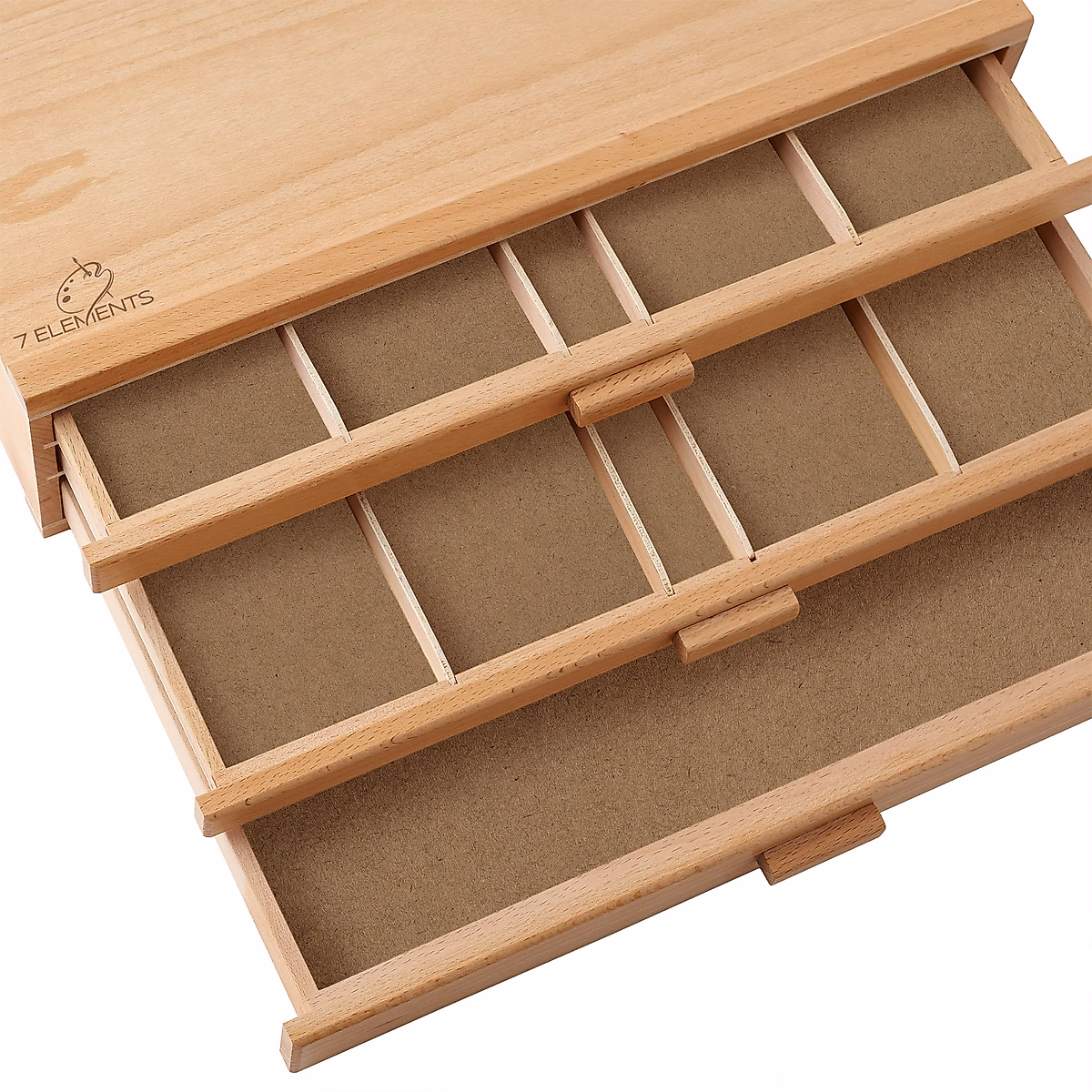 7 Elements 3 Drawer Wooden Artist Storage Supply Box for Pastels, Pencils, Pens, Markers, Brushes and Tools