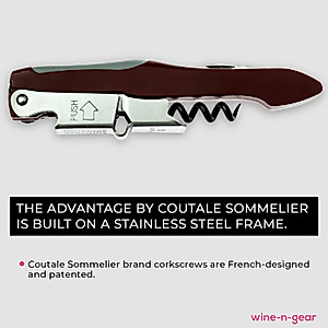 Coutale Sommelier Advantage Waiters Corkscrew - Burgundy - Spring-Loaded Single-Lever Wine Bottle Opener with Sharp Micro-Serrated Knife for Bartenders & Chefs - Kitchen Accessories and Gifts