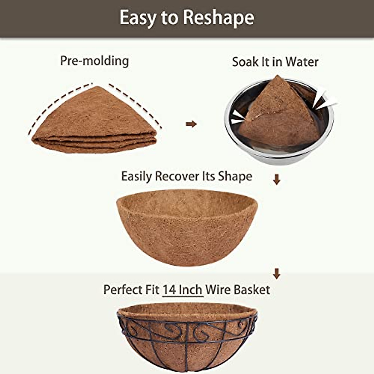 GreatBuddy 4 Pcs Coconut Hanging Basket Liners 14 Inch, Sturdy Round Coco Liners for Planters, Perfect Replacement for The Old, 100% Natural, Easy to Straighten Out