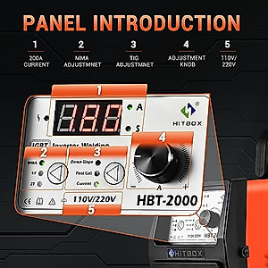 HITBOX Tig Welder Welding Machine 200Amp,110/220V High Frequency Dual Voltage 2 in 1 IGBT Digital Inverter Tig/Stick/Arc/Sticker Welder HBT2000 (HBT2000-US)