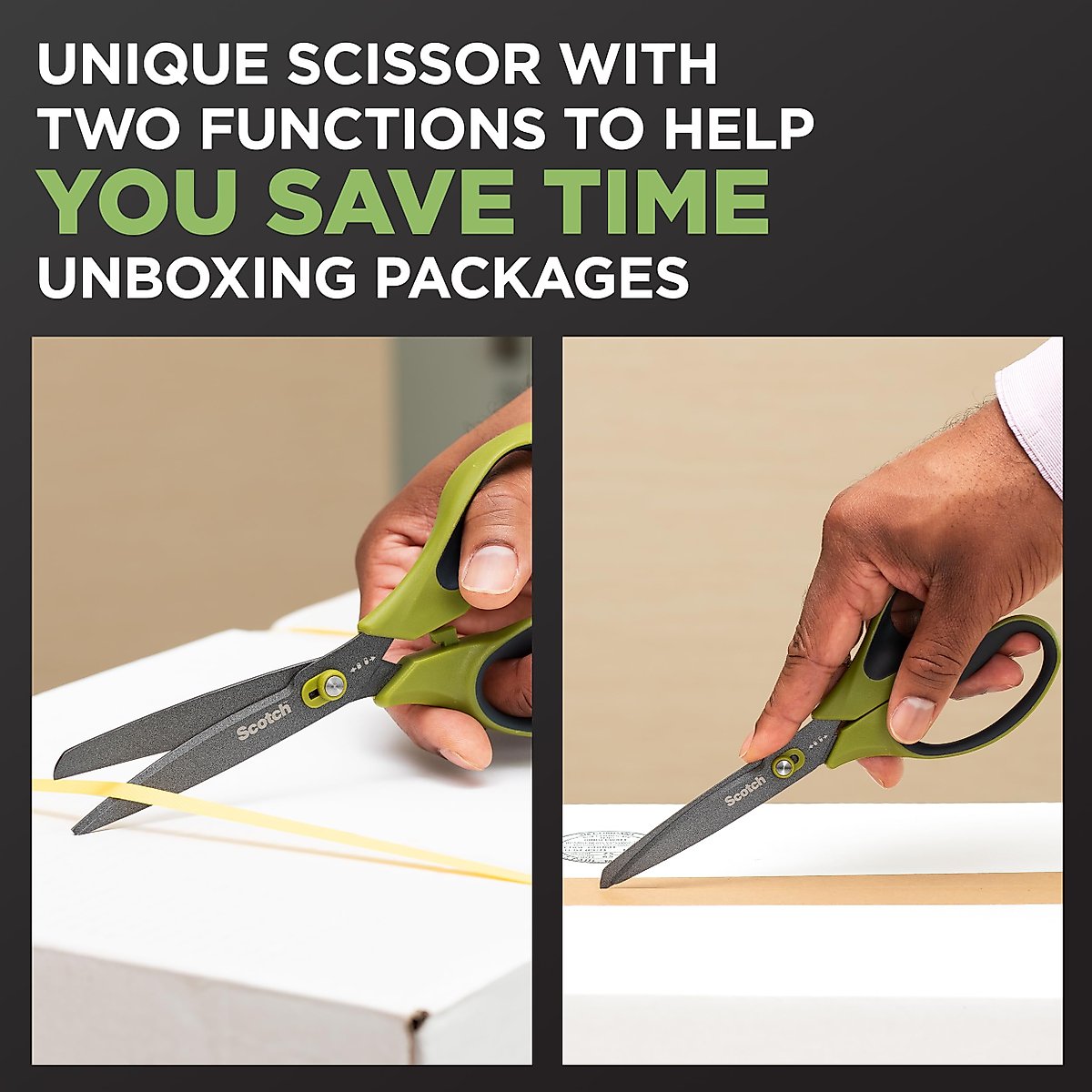 Scotch Non-Stick Unboxing Scissors, Dual-Function Scissors and Boxcutter, 8-inch