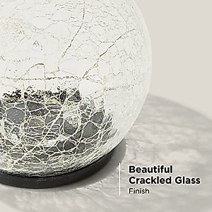 LampLust Solar Globe Light Outdoor - 6 Inch Gazing Ball, LED Fairy Lights, Crackle Glass, Waterproof, Dusk to Dawn Timer, Decorative Lighted Orb for Garden Decor or Patio Table - Batteries Included