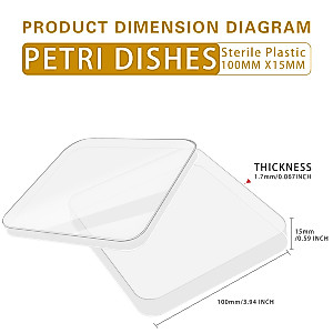BIPEE 10 Pack Sterile Thick Plastic Petri Dishes with Lid，10cm x 10cm Square Petri Dish for Lab Science Experiment