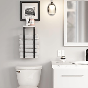 Towel Racks for Bathroom, Wall Mounted Towel Holder with Wood Shelf, Metal Bathroom Towel Rack for Towel Storage and Organization, White Bathroom Towel Holder, Rolled Towel Racks for Bathroom - White