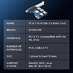 PCIe 1 to 4 Riser Card, Pcie Splitter 1 to 4 PCI Riser Card, 4 Risers into 1 PCI Card, PCIe Multiplier Risers 1X to External 4 PCI-e USB3.0 Adapter for ETH Miner GPU Crypto Bitcoin Ethereum Mining Rig