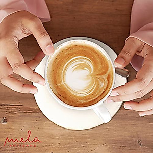 Mela Artisans Set of 4 Hand Crafted Marble Coasters - White, Round | Coffee Table Decor | Absorbent Keeping Surfaces Dry & Safe | Ideal for Wine Glasses, Water Cups or Beer Mugs