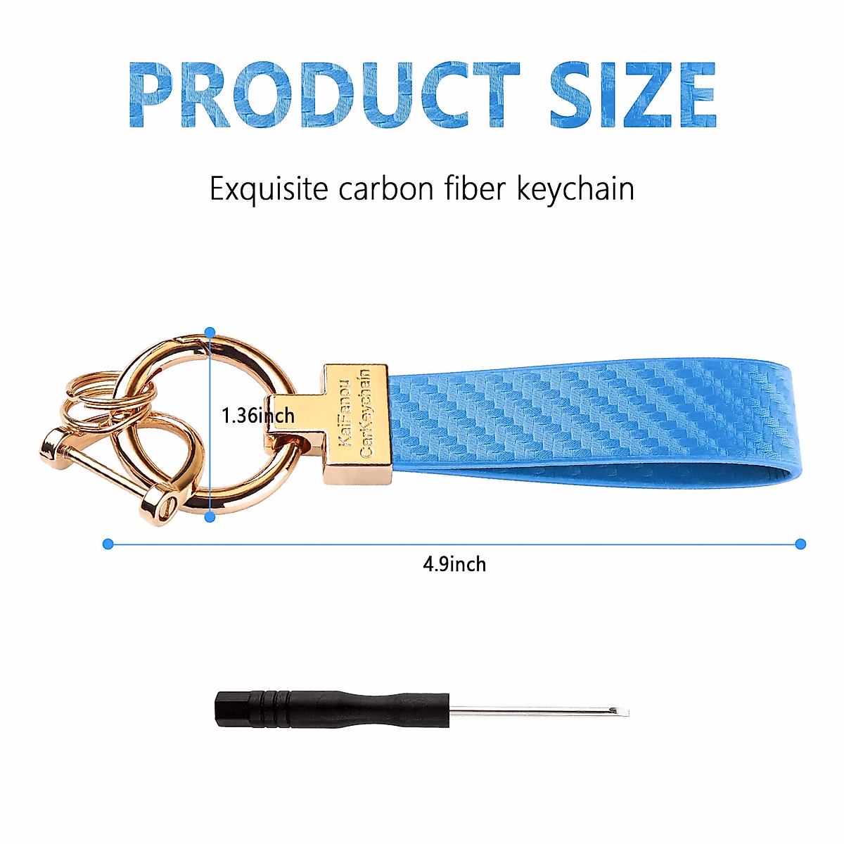 Turcee Carbon Fiber Car Keychain,Automotive Interior Accessories Keychains Leather Car Key Fob &Anti-Lost D-Ring Blue 4.9x1.36''