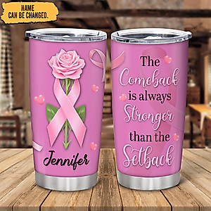 Hyturtle Personalized Breast Cancer Awareness Tumbler Gifts for Women - Birthday Christmas Gifts For Breast Cancer Survivors Warriors - Custom Name 20oz Insulated Stainless Steel Travel Tumbler