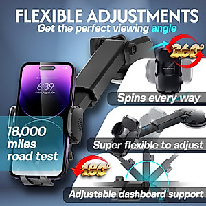 Eyemay 2023 Upgraded Car Phone Holder - [ Bumpy Roads Friendly ] Phone Mount for Car Dashboard Windshield Air Vent 3 in 1, Hand Free Mount for iPhone 15 14 13 12 Pro Max Samsung All Cell Phones