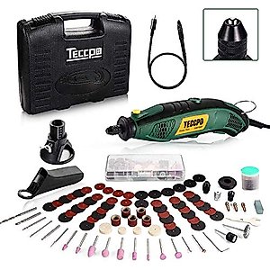 TECCPO Rotary Tool Kit 1.5 amp, 6 Variable Speed with Flex shaft, Universal Keyless Chuck, 84 Accessories, Cutting Guide, Auxiliary Handle and Carrying Case, Multi-functional for Crafting Projects