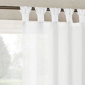 No. 918 Reman 2-pack Twist Tab Linen Texture Semi-Sheer Tab Top Curtain Panel Pair, 40" x 84", White