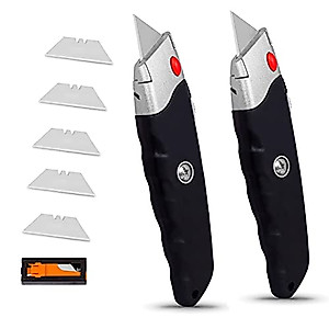 Internet's Best Premium Utility Knife - Set of 2 - Retractable Razor Knife Set - Box Cutter - Rubber Handle
