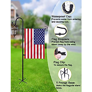 XDW-GIFTS Garden Flag Holder Stand with Shepherd Hook Upgraded Flagole with 2 Spring Stoppers and 1 Clip, Yard Garden Flag Holder for Flags Weather-Proof (Without Solar Lights & Flag)