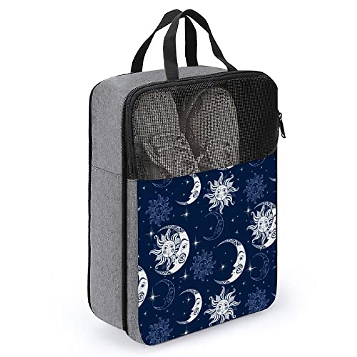 Frcavbin Magical Sun Moon And Stars Night Travel Shoe Bag Shoes Carrier with Handle and Zipper Foldable Shoe Puches Organizer for Home storage School starts