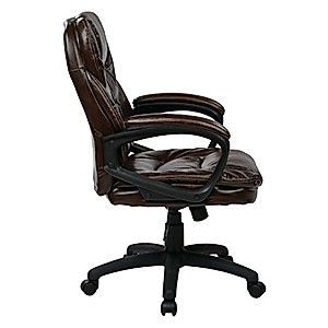 Office Star FL Series Faux Leather Manager's Adjustable Office Chair with Lumbar Support, Tilt Control, and Padded Arms, Chocolate