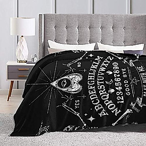 Cozy Soft Easter Blanket Flannel Fleece Spring Throw Blanket for Kid with 3D Print for Couch Bed Sofa Great Travel Campping Blanket Vintage Skeleton Magic Ouija Board Black (50" x40)