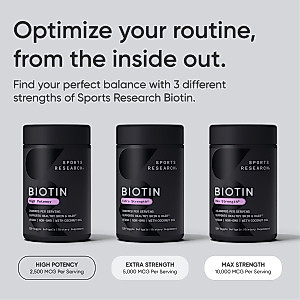 Sports Research Vegan Biotin 5000mcg with Organic Coconut Oil - Extra Strength Biotin Vitamin B7 for Healthier Hair & Skin + Keratin Support - Non-GMO & Gluten Free, 120 Softgels (4 Month Supply)