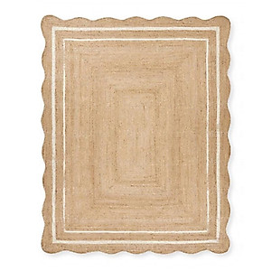 Chouhan Rugs Natural Jute Scalloped Rug Bohemian Rug Decor Rug Handwoven Rug Custom Rug Decorative Rug (BD1) (8x10 ft-WHT)