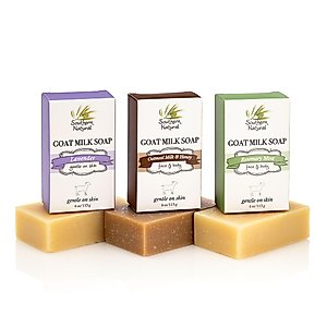 Southern Natural Goat Milk Soap Bar (Variety 3 Pack) Lavender, Oatmeal Milk & Honey, Rosemary Mint - For Dry Sensitive Skin. For Men, Women, Kids & Baby. Great For Face and Body.