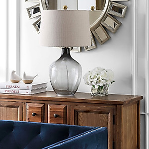 SAFAVIEH Lighting Collection Larzen Ombre Grey Glass 25-inch Bedroom Living Room Home Office Desk Nightstand Table Lamp (LED Bulb Included)