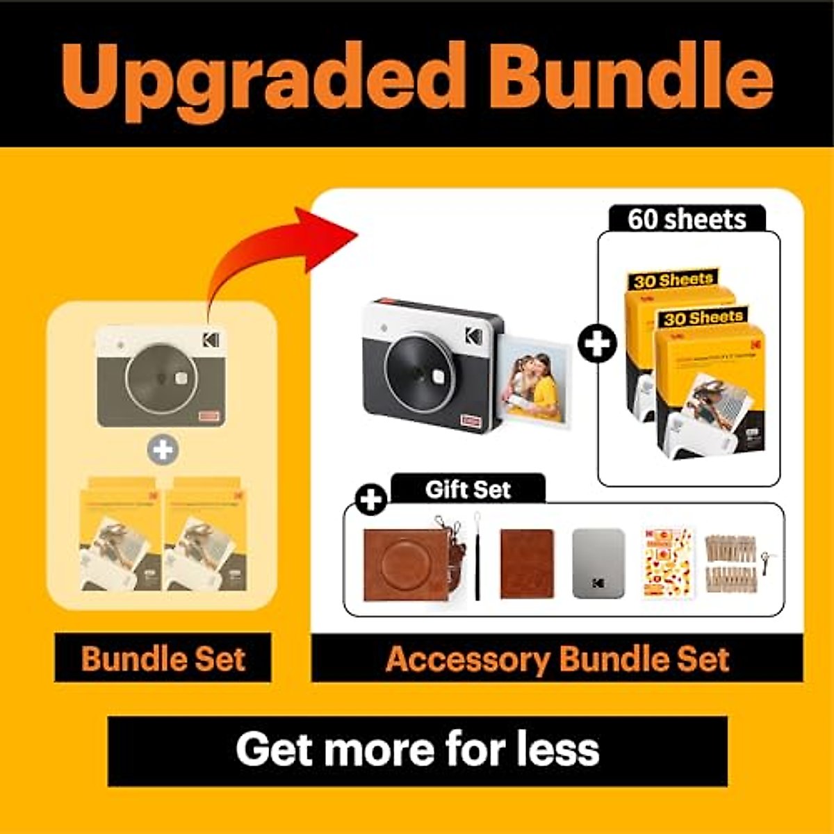 KODAK Mini Shot 3 Retro 4PASS 2-in-1 Instant Digital Camera and Photo Printer (3x3 inches) Initial 8 Sheets + 60 Sheets Gift Bundle, White (NOT Zink)