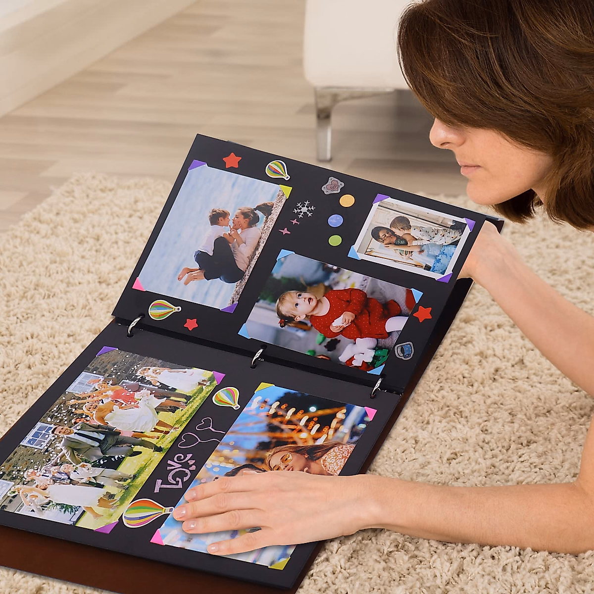 ZEEYUAN Scrapbooking Supplies Kits Leather Scrapbook Photo Album 8.5x11 inch Scrap Book 60 Pages, Leaf Pattern Photo Book Travelling Journal Scrapbook Family Scrapbook