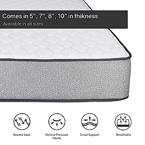 Greaton, 5/7/8/10 Inch Medium Firm High Density Foam Mattress, Comfortable Mattress for Cooler Sleep Supportive & Pressure Relief, Full XL, White