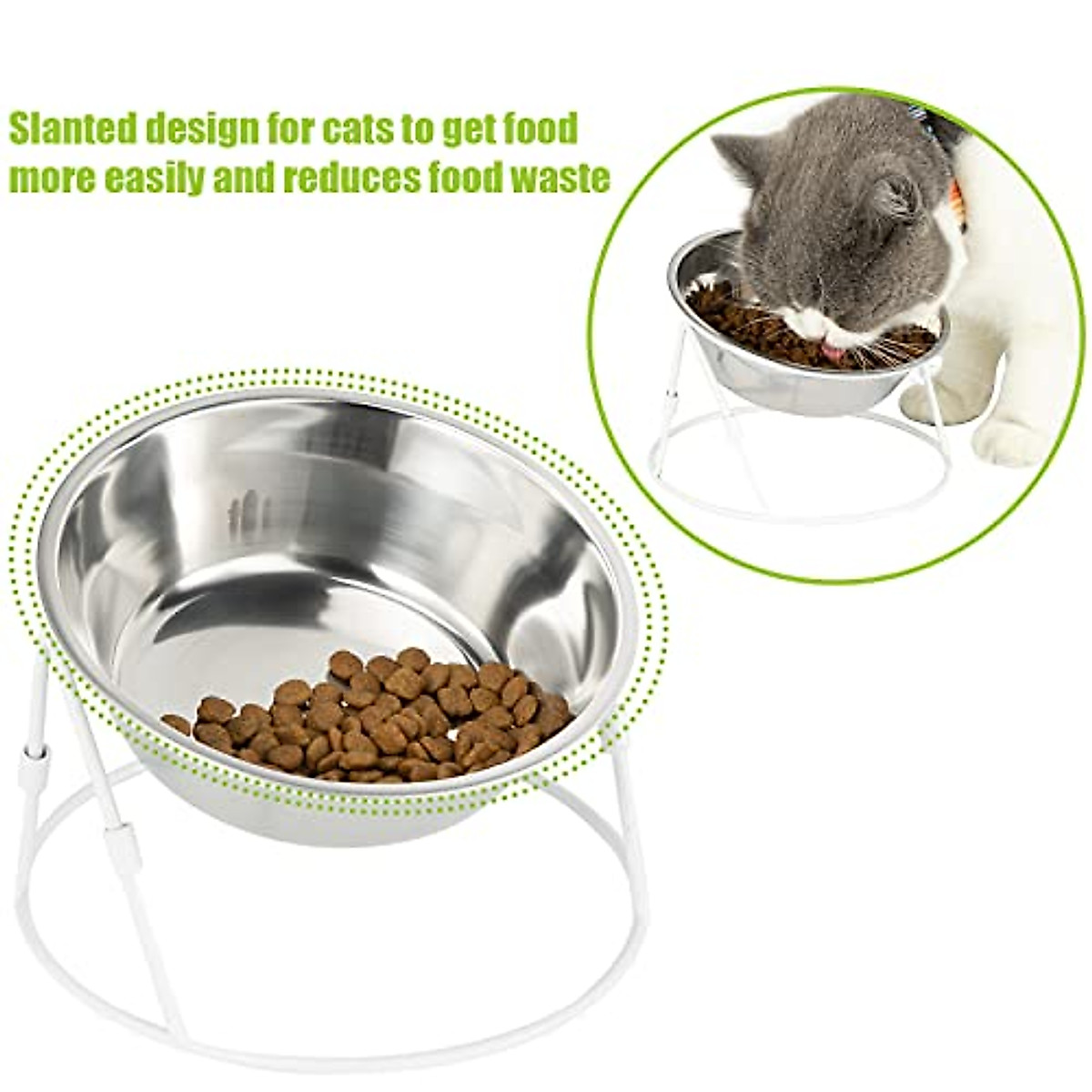 Yangbaga Raised Cat Food & Water Bowl, 4.96 in High Cat Food Bowl for Indoor Cats, Reduce Neck Burden & Easy to Clean