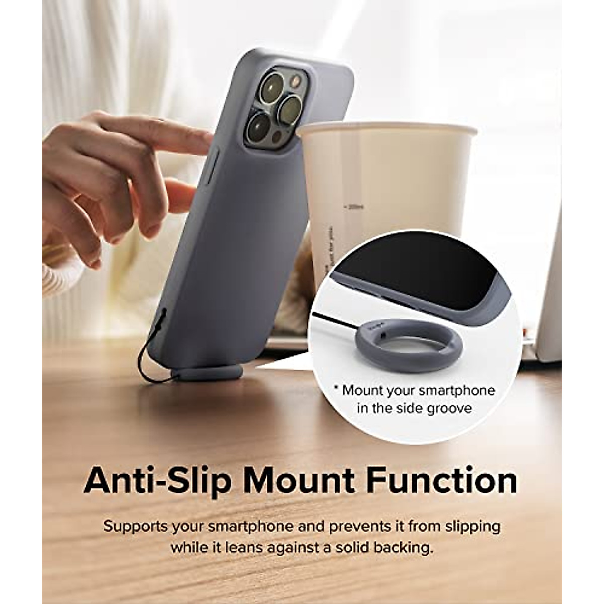 Ringke Finger Ring Strap Silicone Smartphone Grip Lanyard Holder [2 Pack] with Anti-Slip Mount Function Compatible with Phone Cases, Keys, Cameras, and More - Black & Lavender Gray