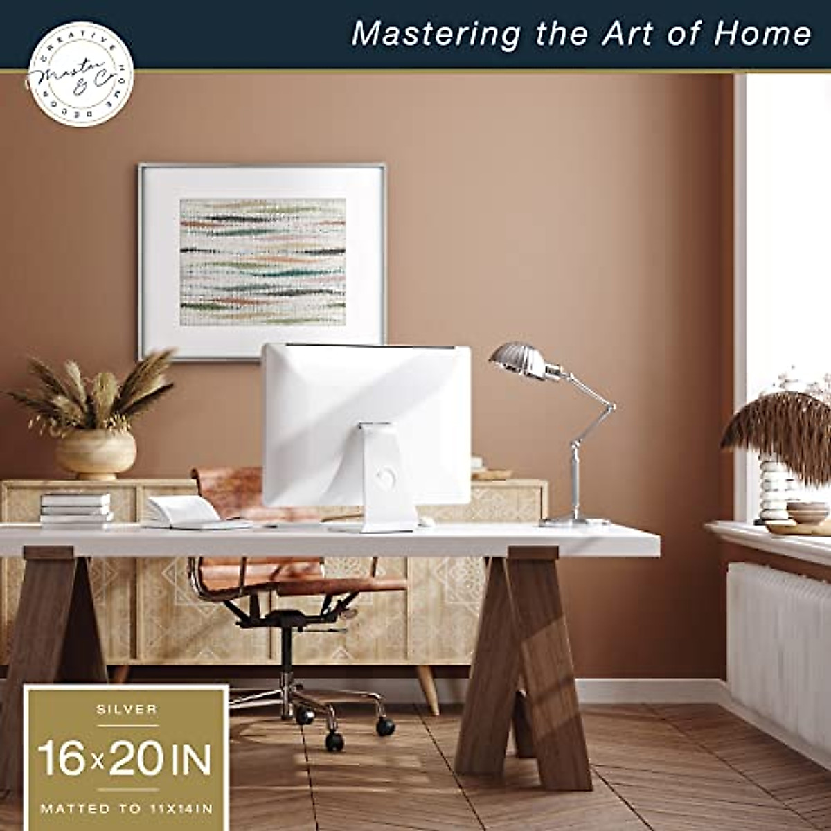 MCS Master & Co. Foundry Metal 16x20 Picture Frame, Display Pictures 11x14 With Mat or 16x20 Without Mat, Vertical & Horizontal Wall Hanging Picture Frame for Photos & Posters, Dark Silver (1-Pack)