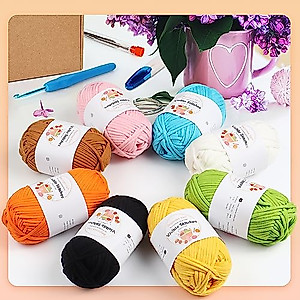 Beginner Yarn for Crocheting and Knitting, Aeelike 350 Yards (4x50g) Soft Cotton-Nylon Blend Easy-to-Use Yarn for Newbie, 26pcs Knitting & Crochet Supplies for Learning to Crochet Animals