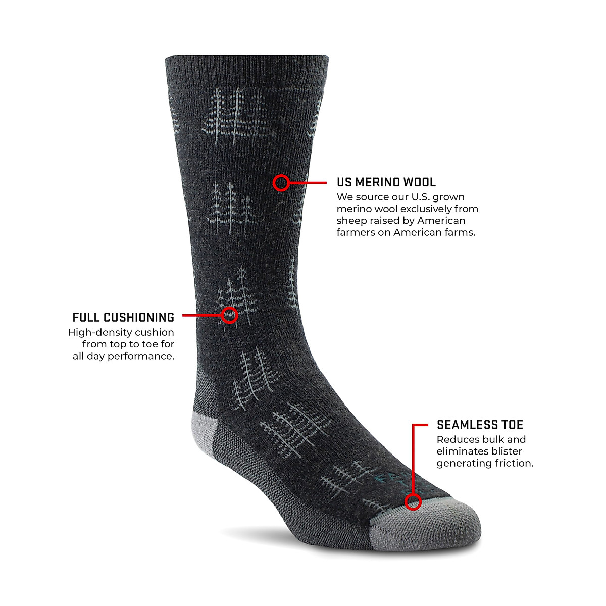 Farm to Feet Men's Cokeville Midweight Crew Socks, Medium, Charcoal/Platinum (8578)