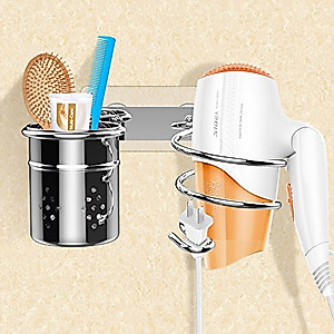 EINFAGOOD Hair Dryer Holder Wall Mount with Adhesive Pads, Bathroom Organizer Storage Cylindrical Cup, Stainless Steel Polished Finish (2. Hair Dryer Holder)