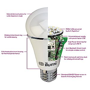 ilumi Bluetooth Smart LED A19 Light Bulb, 2nd Generation - Smartphone Controlled Dimmable Multicolored Color Changing Light - Works with iPhone, iPad, Android Phone and Tablet
