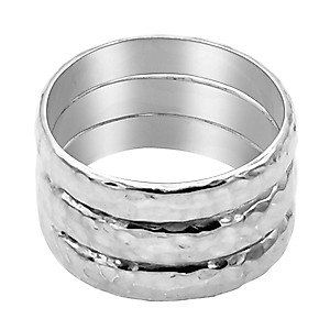 DEVATA Sterling Silver 925 Bali Hammered Triple 0.4" Band Ring DCM2411SS (Size 08)