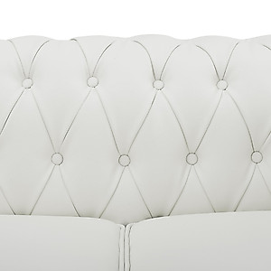 Naomi Home Emery Chesterfield Leather Loveseat, Mini Sofa Sleeper Loveseat, Small Sofa Bed with Rolled Arms, Tufted Cushions 2 Seater Sectional Small Loveseat for Small Spaces, Living Room White