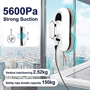 MAGULA Window Cleaning Robot, 5600Pa Strong Suction Automatic Robot Window Cleaner, Anti Drop,Remote Control,Smart Glass Cleaning Robotic for Window Glass Mirror Tile Outdoor High-Rise Window Cleaning