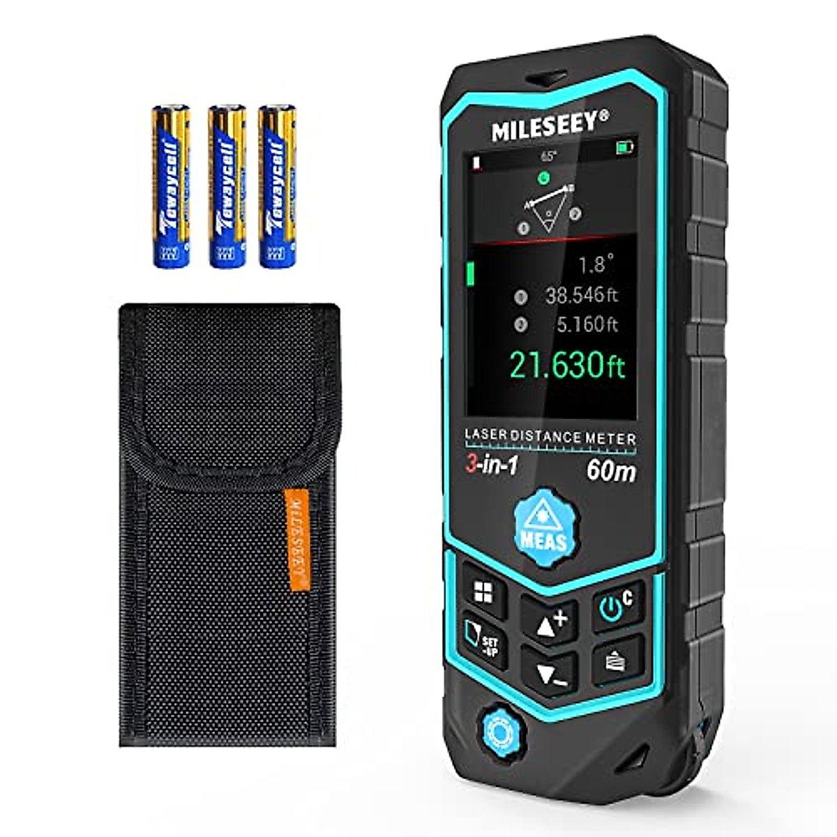 MiLESEEY R2B 200ft Laser Measure Tool with Built-in Wheel for Curved Measure, Digital Measuring Tape with Angle Sensor, Pythagorean, Point to Point, Area and Volume Measure