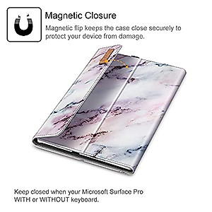 Fintie Case for 12.3 Inch Microsoft Surface Pro 7 Plus, Surface Pro 7/6/5/4/3 - Portfolio Business Cover with Pocket, Compatible with Type Cover Keyboard, Marble Pink
