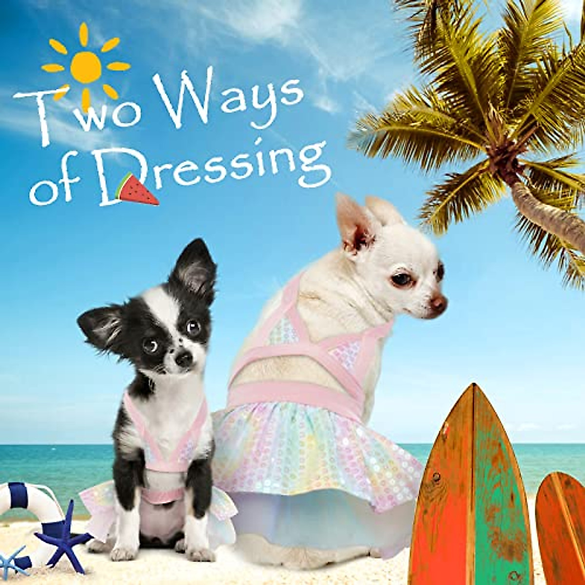 Duojoy Dog Bikini Dress with Sequins&Chiffon, Mermaid Colorful Puppy Beach Swimsuit, Small Medium Doggie Cat Summer Bathing Suit, Dog Tutu Dresses Pet Stylish Clothes Costume for Pool-M