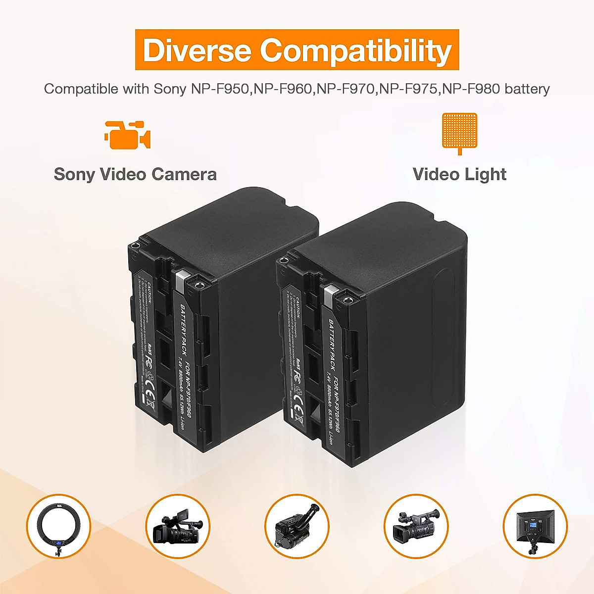 NP-F970 Battery (2-Pack,8800mAh) and Dual USB Charger for Sony NPF970 F75 0F550 F570 F980 F330,Sony Handycams, Sony CCD-SC55,TR516, TR716, TR818, TR910, TR917