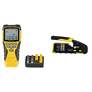 Klein Tools VDV501-851 Cable Tester Kit & VDV226-110 Ratcheting Modular Cable Crimper/Wire Stripper/Wire Cutter, for RJ11/RJ12 Standard and RJ45 Pass-Thru Connectors