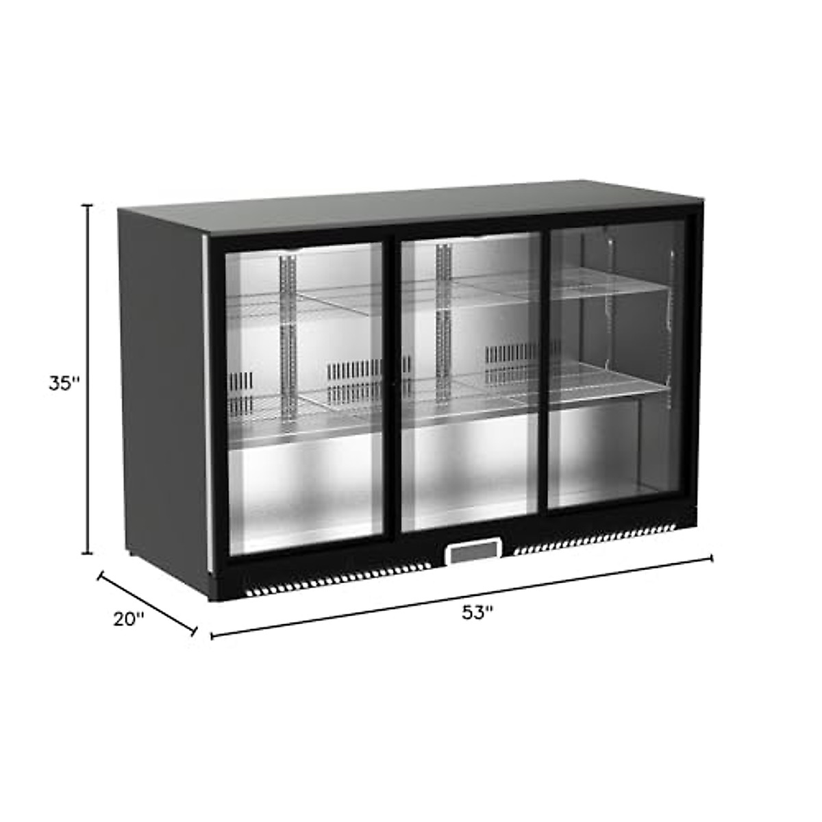 Beer Back Bar Cooler 3 Glass Sliding Door 53" Width Beer Fridge NSF Certified Beverage Refrigerator 11.8 cu.ft Under Counter Height 35°-46°F Black bb3dup