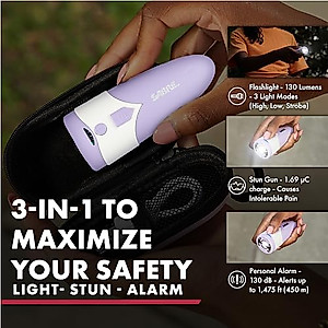 SABRE 3-in-1 Stun Gun with Personal Alarm & LED Flashlight, 1.69 µC Charge, Loud 130dB Alarm, 130 Lumen LED Light (3 Modes), Rechargeable Battery, Compact-Ergonomic Design, Travel Case & Charging Cord